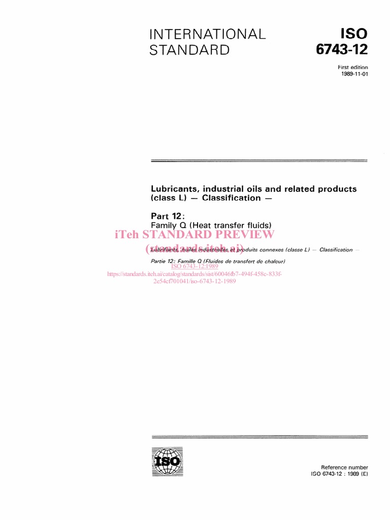 ISO 6743-12 - 1989 - Part. 12 - Family Q - Heat Transfer Fluids | PDF ...