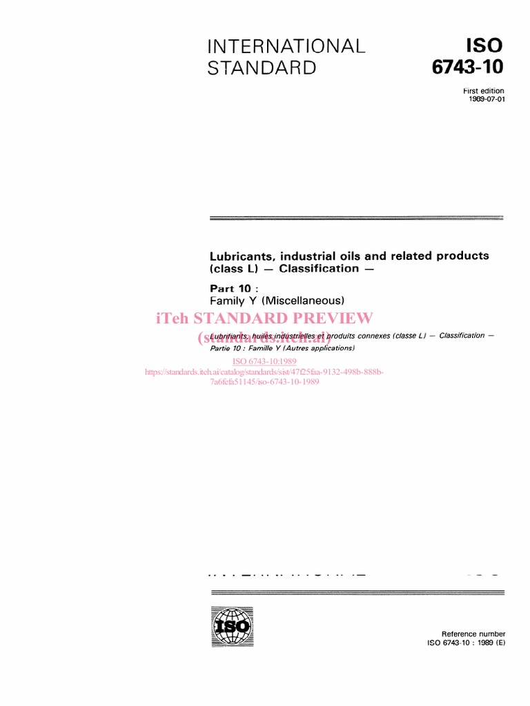 ISO 6743-10 - 1989 - Part. 10 - Family Y - Miscellaneous | PDF ...
