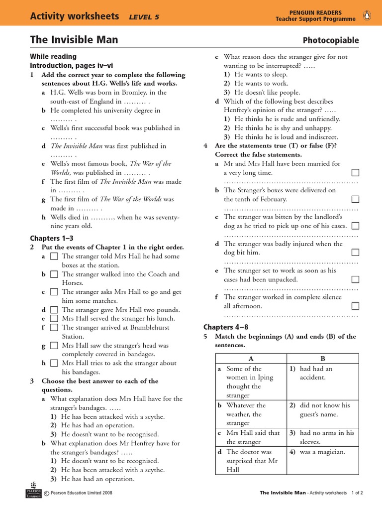 Activity Worksheet | PDF | The Invisible Man