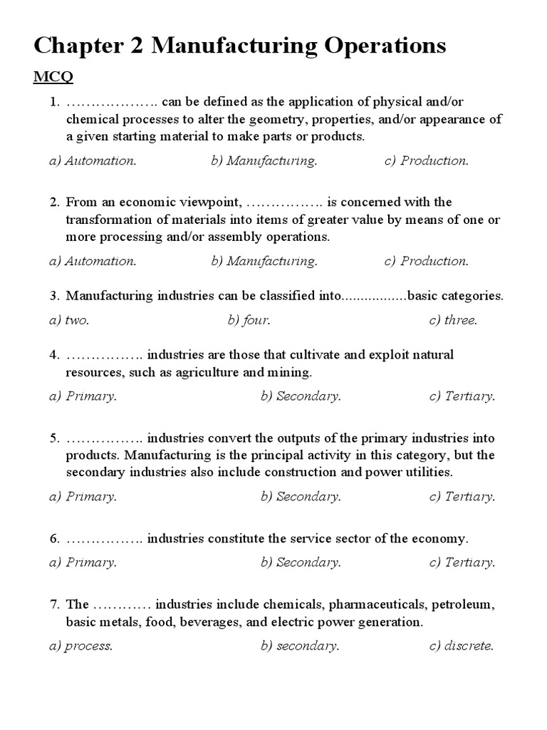 Chapter 2 Manufacturing Operations | PDF | Tertiary Sector Of The ...