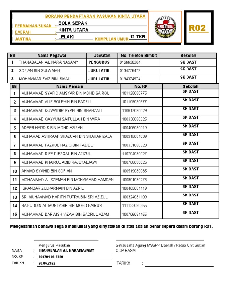 Borang R02 KINTA UTARA | PDF