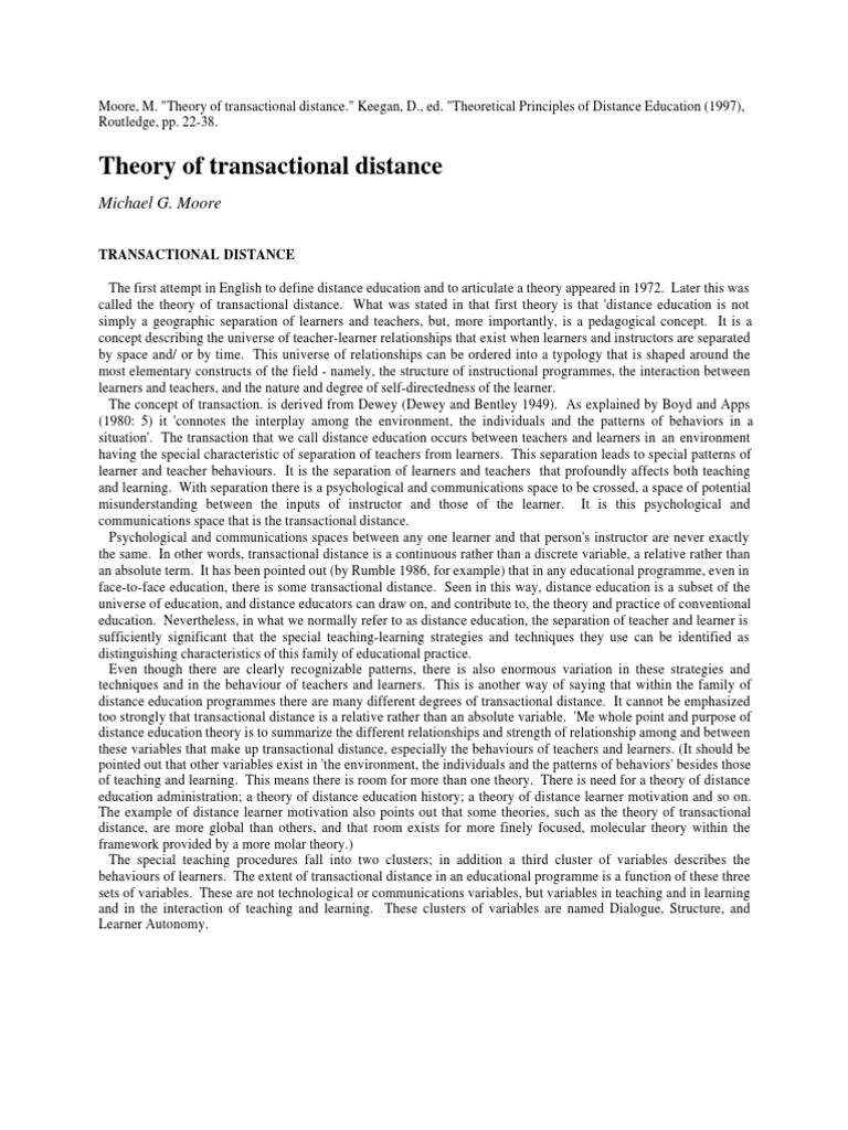 Theory of Transactional Distance: An Analysis of Michael Moore's ...