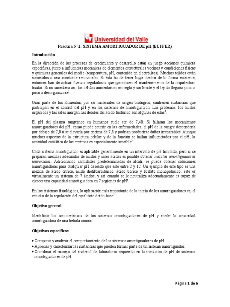 Guía Práctica 1 Sistemas Amortiguadores de PH | PDF | Solución tampón | Ph