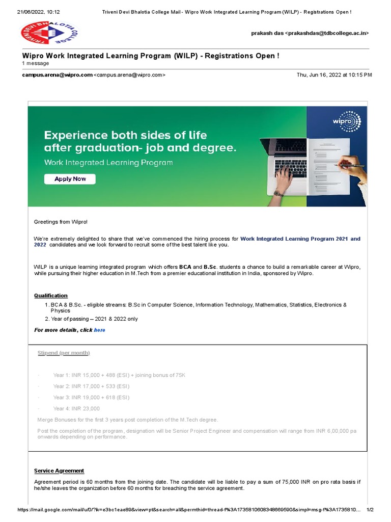 Wipro WILP: BCA/B.Sc. Grads Apply Now | PDF | Computing