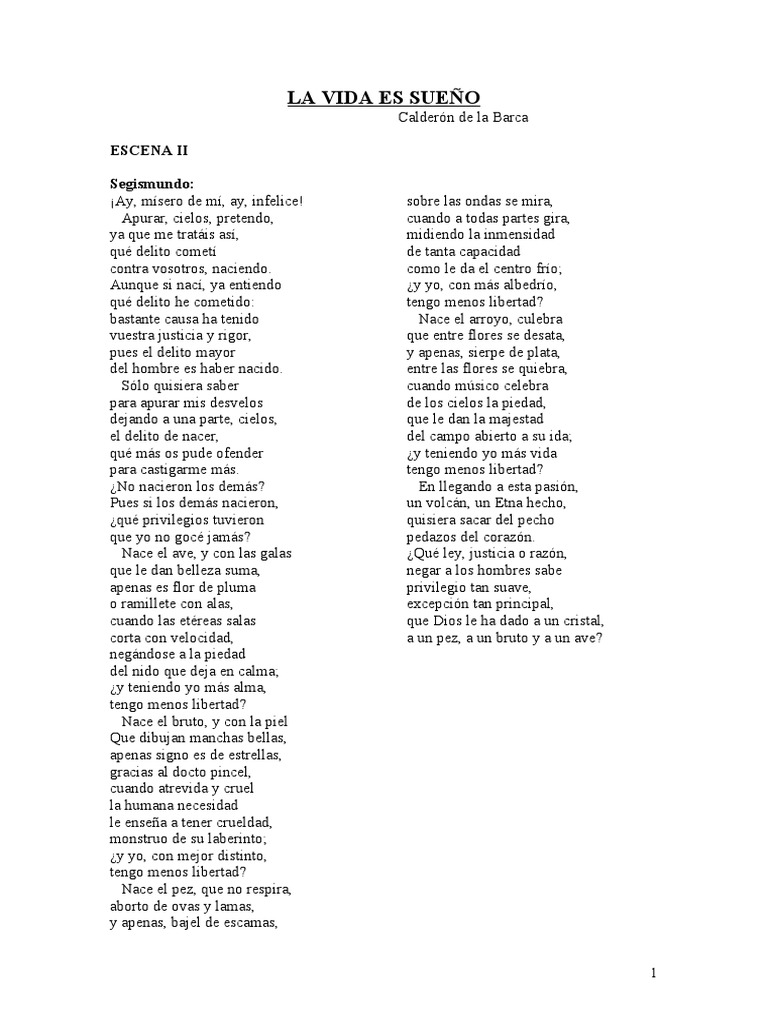 Reflexiones sobre la libertad en "La vida es sueño" | PDF | Derecho ...