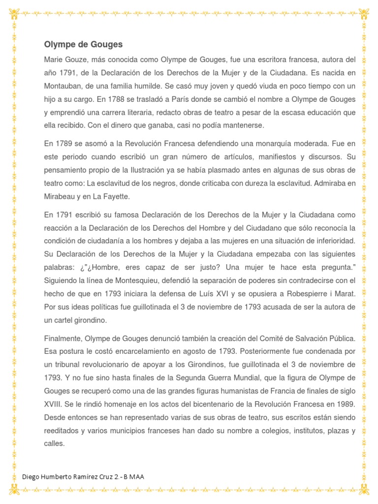 Olympe de Gouges | PDF | revolución Francesa | Ilustración francesa