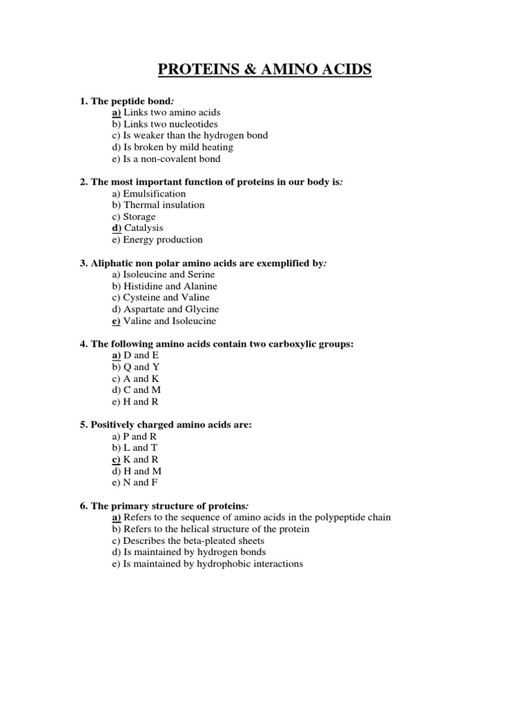 Protein and Amino Acid MCQs | PDF | Amino Acid | Proteins