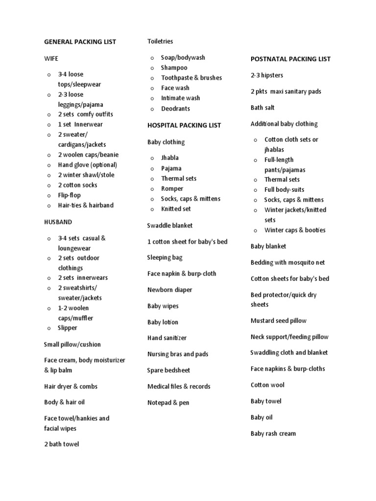 General Packing List | PDF | Sweater | Sock