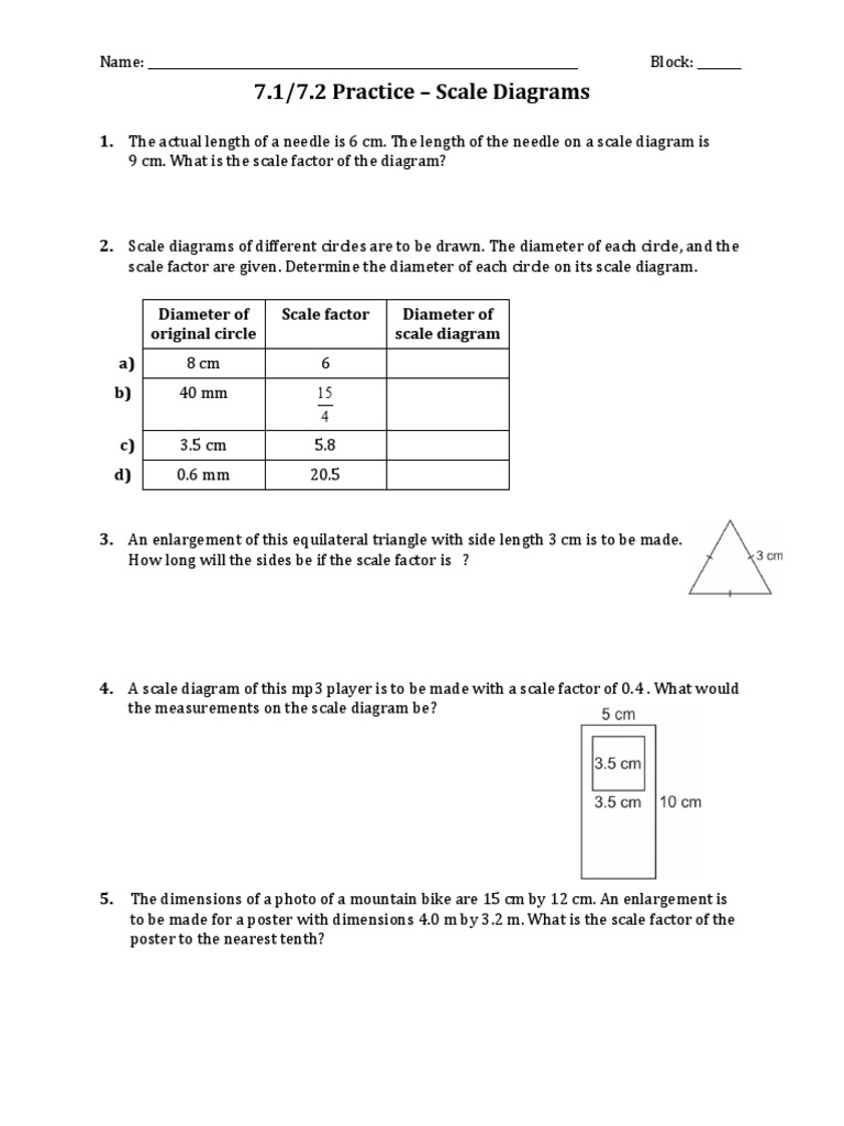 7.1/7.2 Practice - Scale Diagrams | PDF