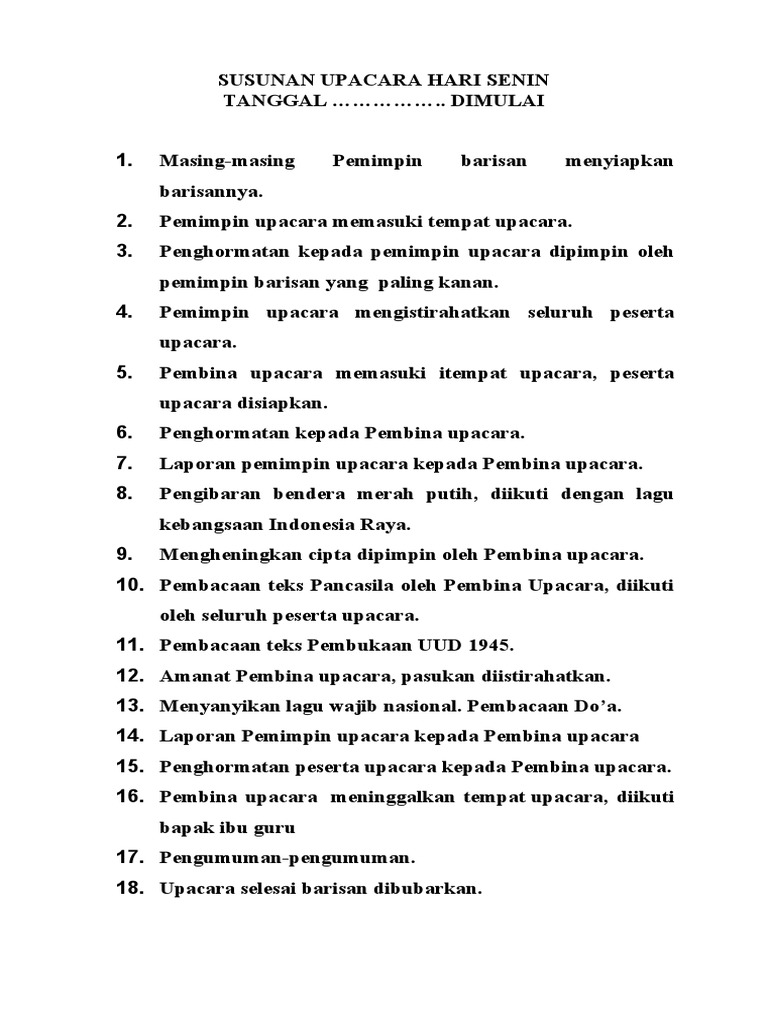Susunan Upacara Hari Senin | PDF