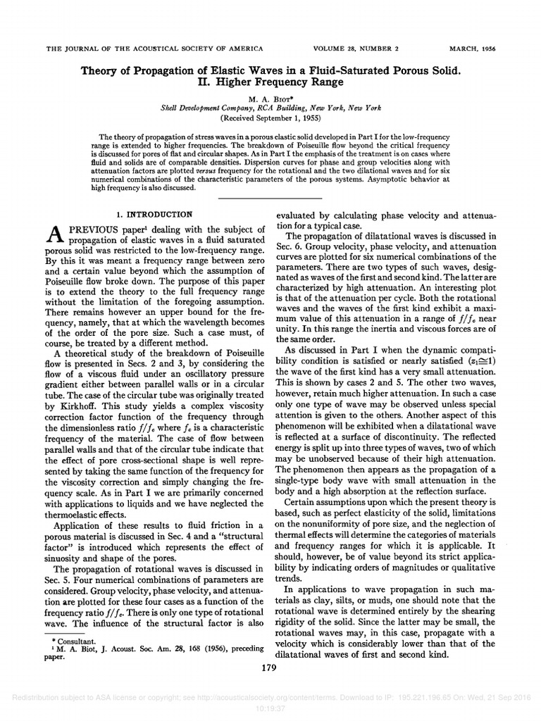 Theory Of Propagation Of Elastic Waves In A Fluid Saturated Porous Solid Ii Higher Frequency
