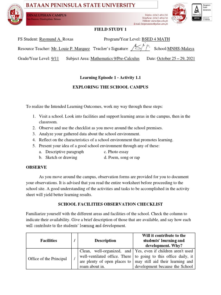 FS1 Learning Episode 1.1 REVISED | PDF | Classroom | Teachers