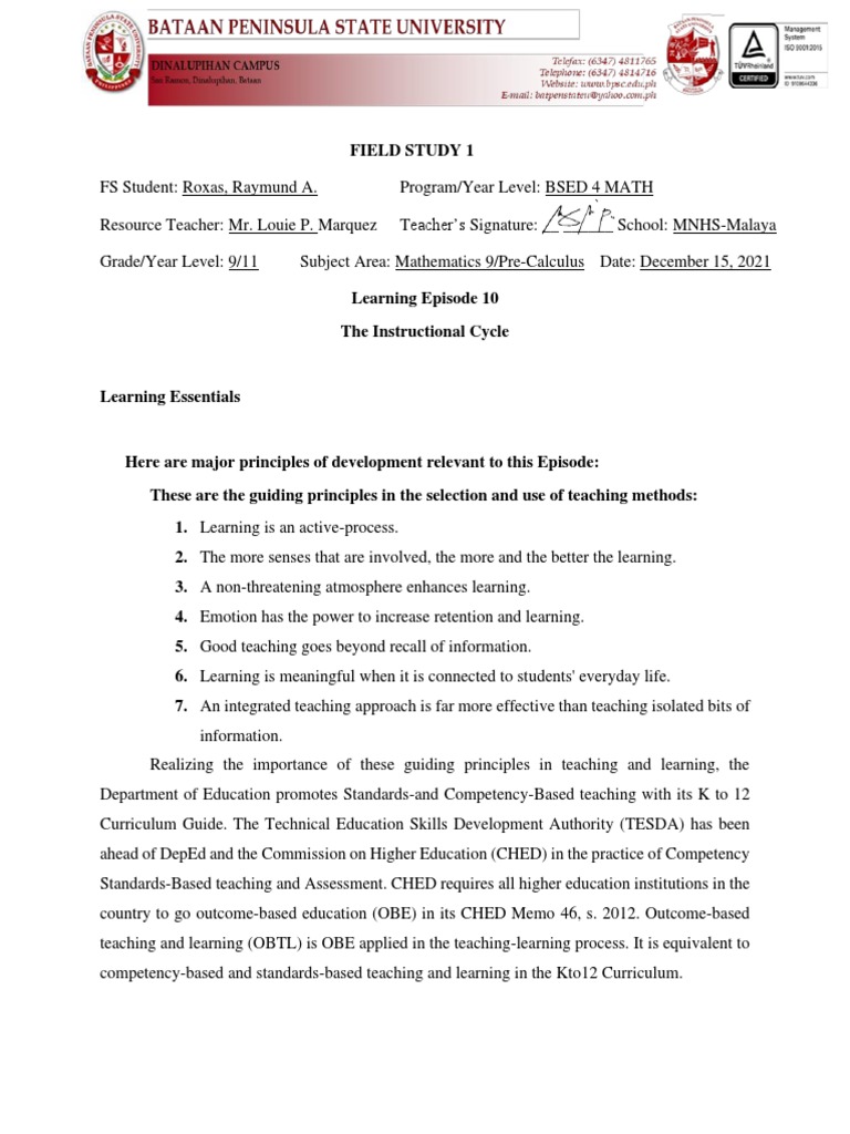 FS1 Learning Episode 10 | PDF | Teachers | Learning