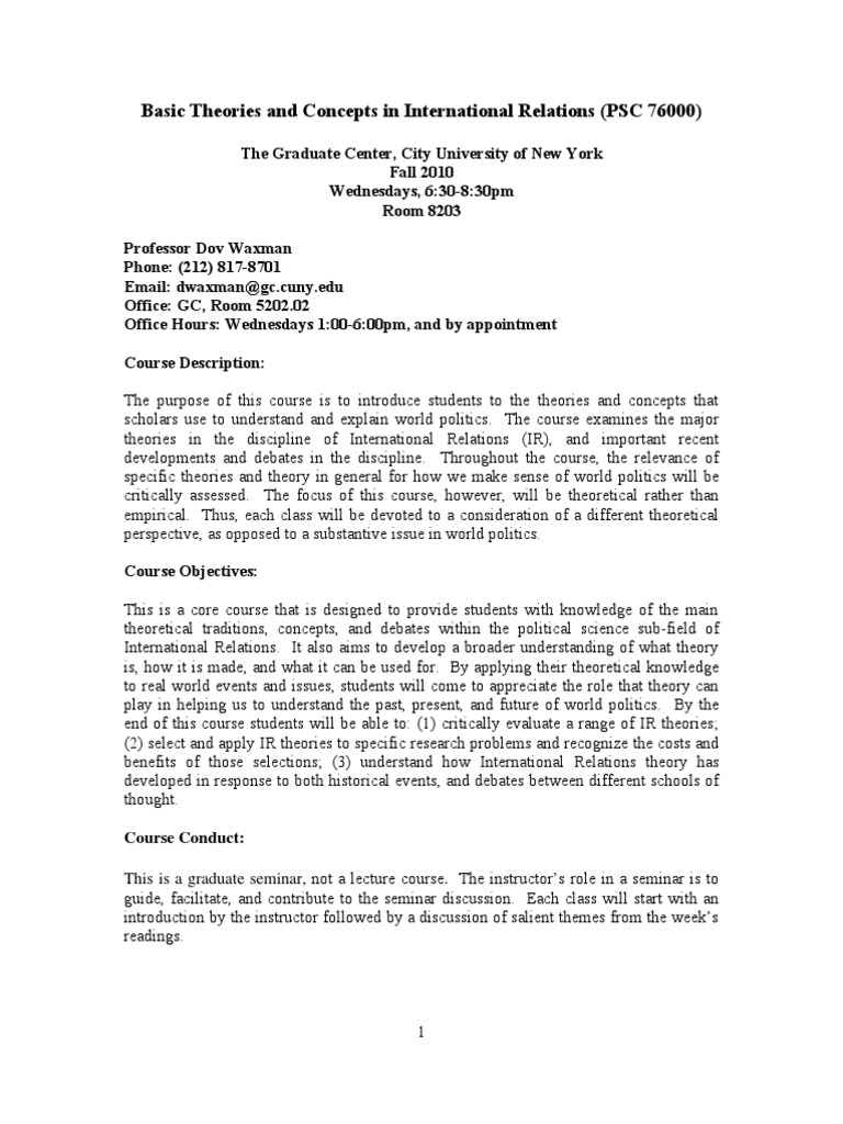 Basic Theories and Concepts in International Relations Course Syllabus ...
