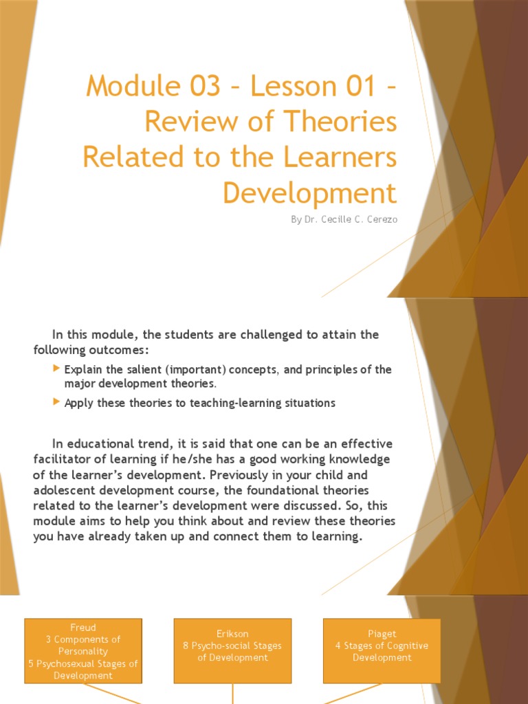 Module 03 Lesson 01 Review of Theories Related To The Learners Development | Download Free PDF ...