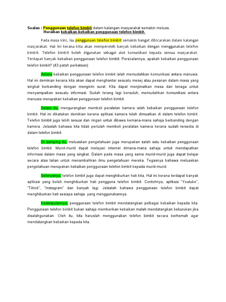 Contoh Karangan Kebaikan Penggunaan Telefon Bimbit | PDF