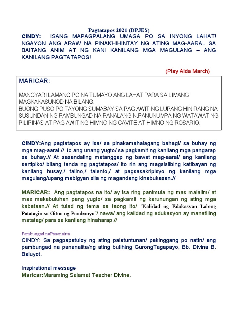 Pagtatapos Script 2021 | PDF