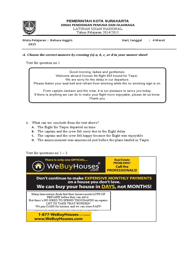 A. Choose The Correct Answers by Crossing (X) A, B, C, or D in Your ...