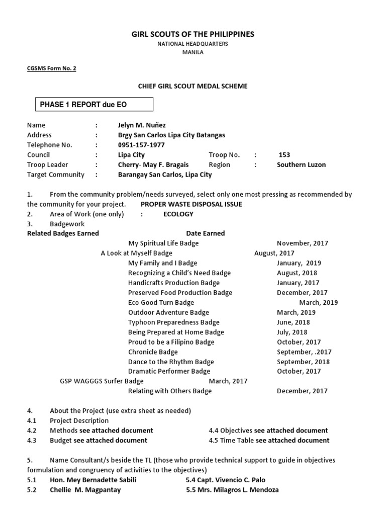 CGSMS Form No. 2 | PDF