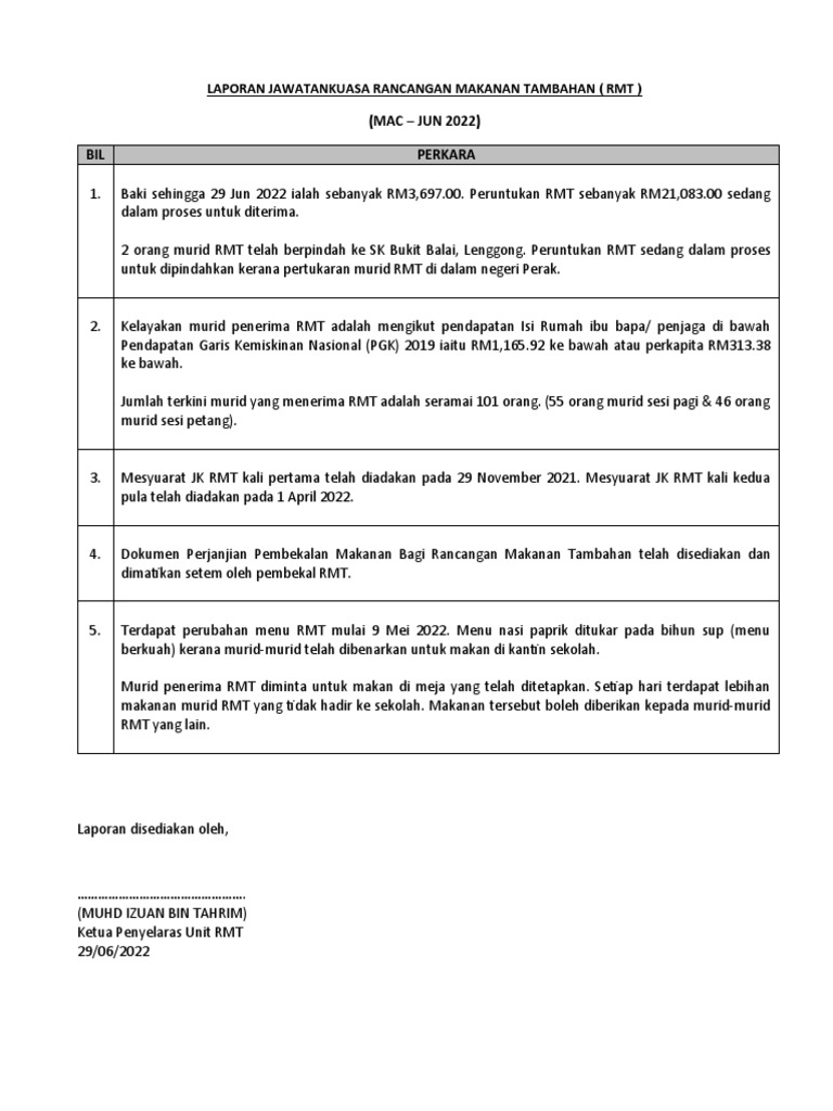 Laporan RMT 2022 | PDF