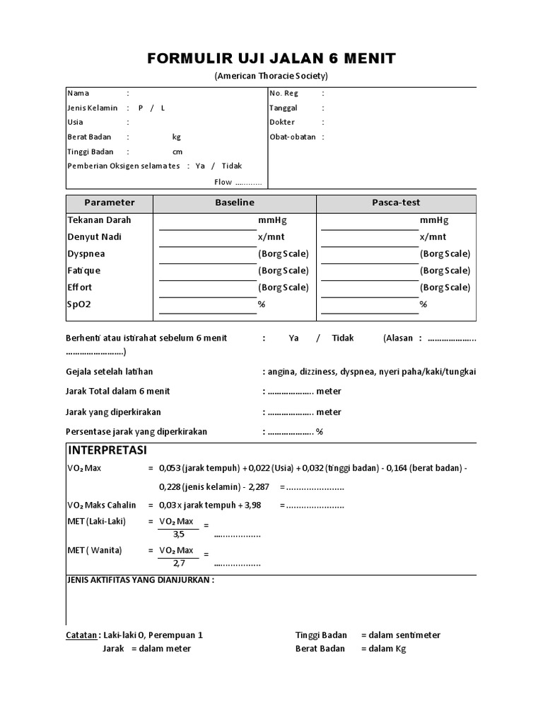 Formulir Uji Jalan 6 Menit | PDF