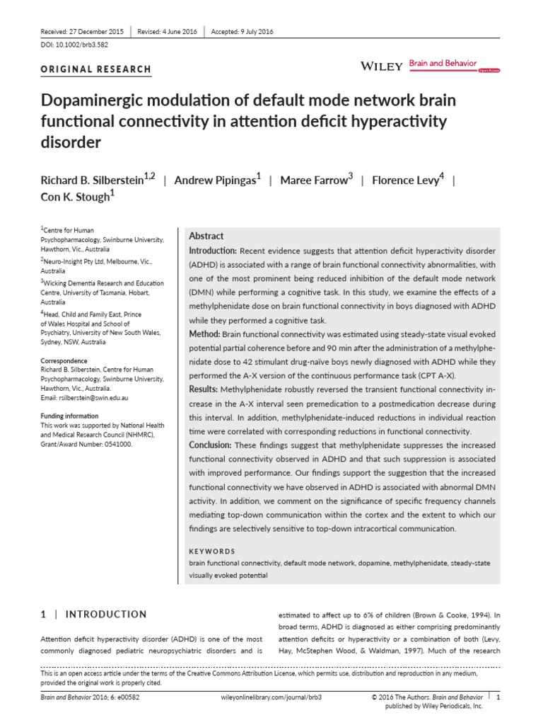 Brain and Behavior - 2016 - Silberstein - Dopaminergic Modulation of ...