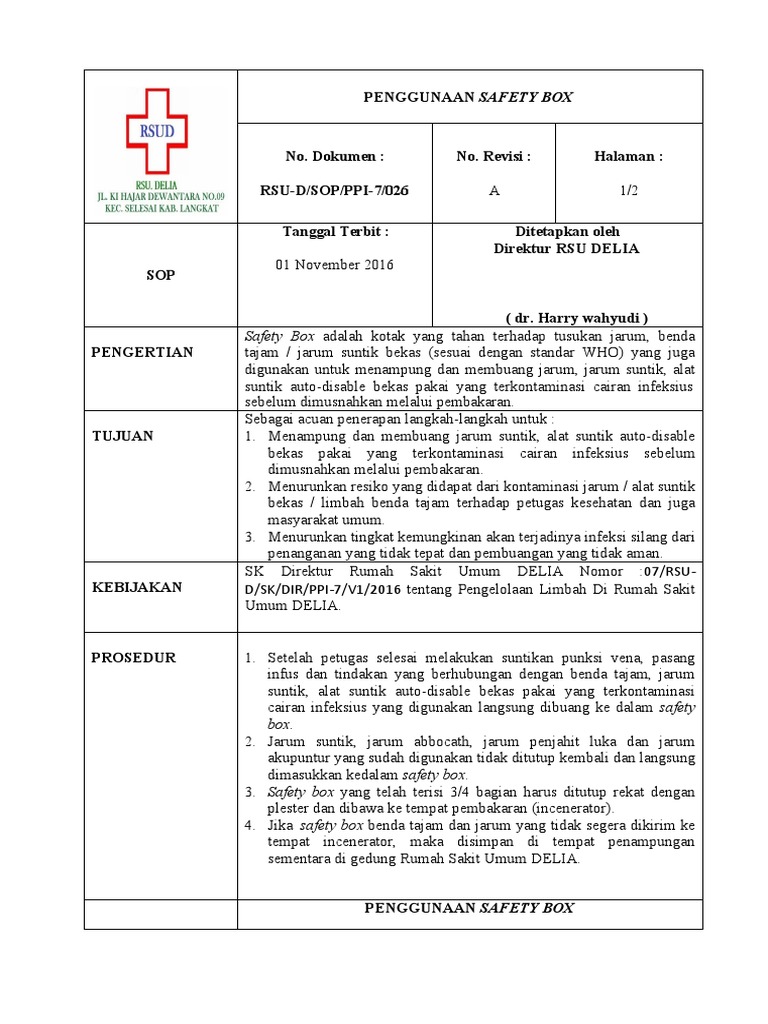 Prosedur Penggunaan Safety Box Medis | PDF