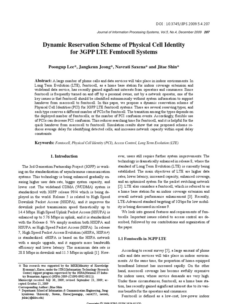 Dynamic Reservation Scheme of Physical Cell Identity For 3GPP LTE Femtocell Systems | PDF | High ...