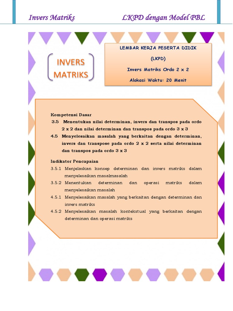 LKPD Invers Matriks Ordo 2x2, Bina Satriani | PDF