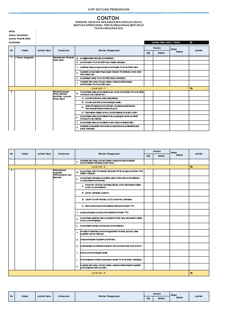 Contoh 1 Dan 2 Rkas Bop Paud 2022-Ok1 | PDF