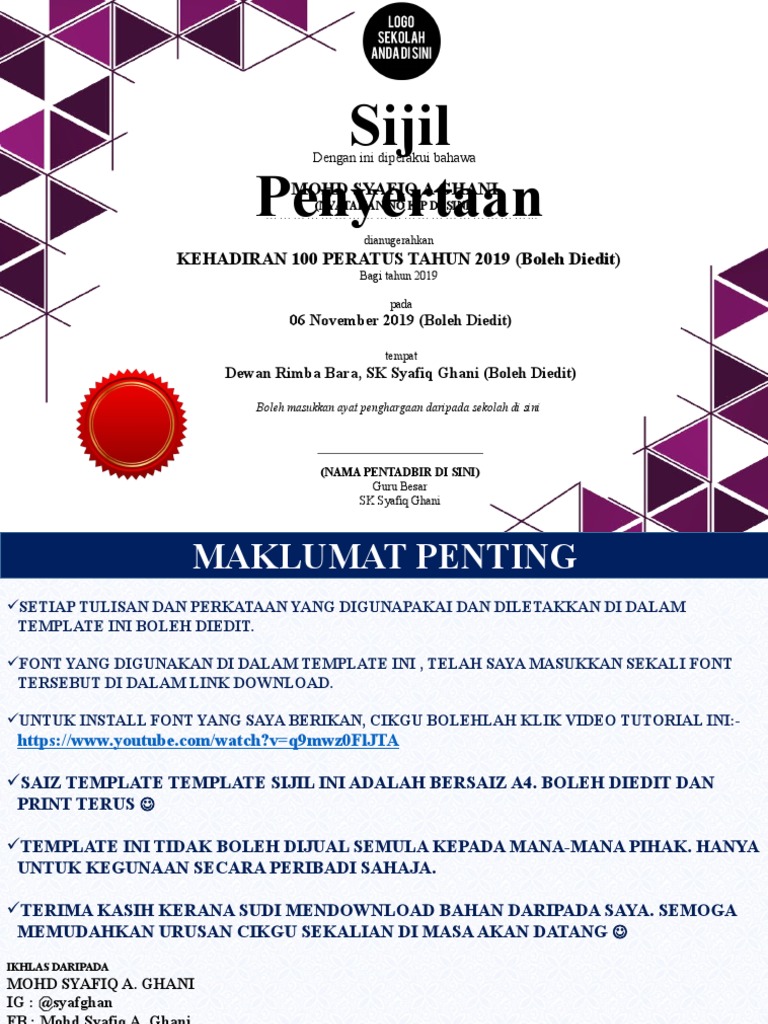 Template Sijil 10 | PDF