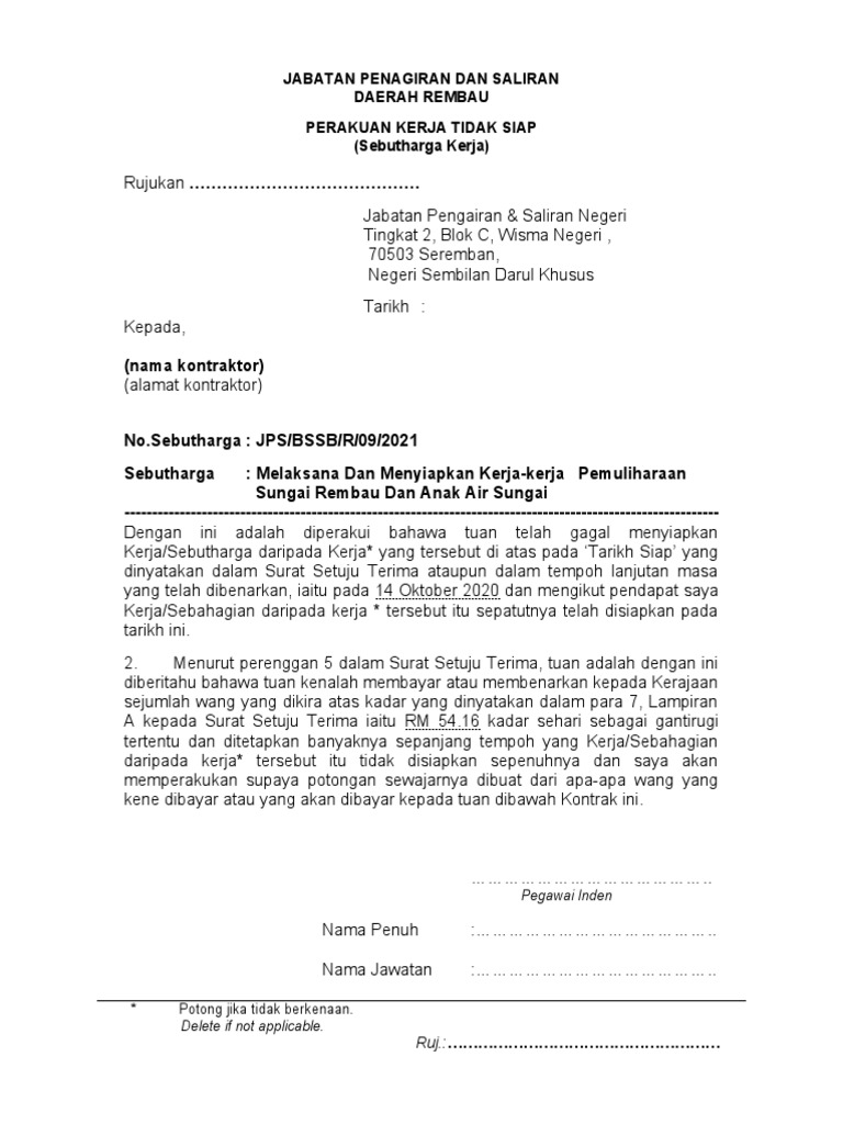 Surat Perakuan Kerja Tidak Siap (L.a.D) | PDF