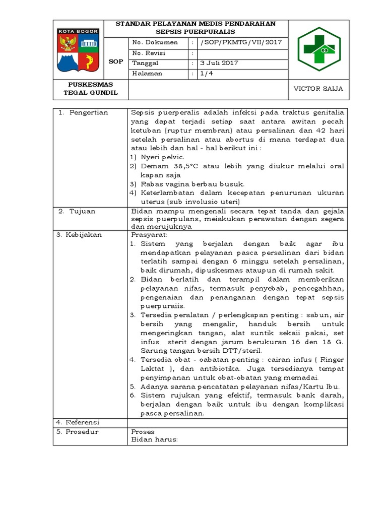 SOP Sepsis Puerperalis Puskesmas | PDF | Sains & Matematika