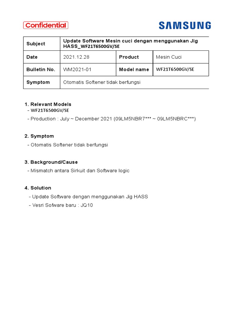 Subject Update Software Mesin Cuci Dengan Menggunakan Jig HASS ...