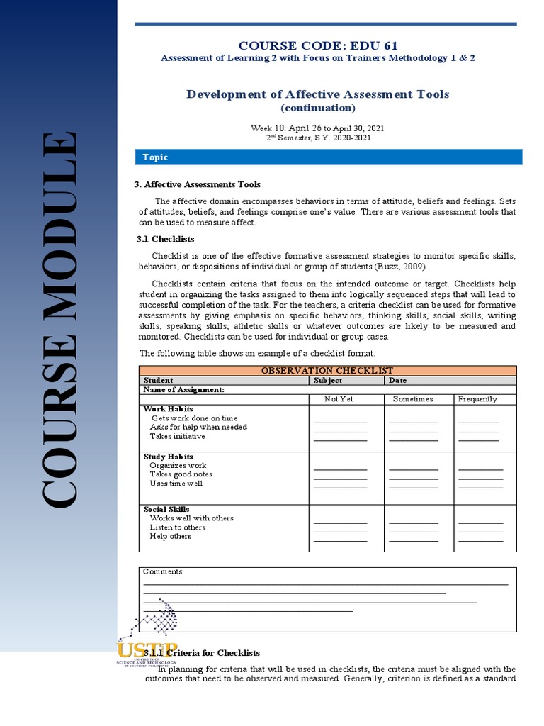 Chapter 6 (Contn.) - Development of Affective Assessment Tools | PDF ...