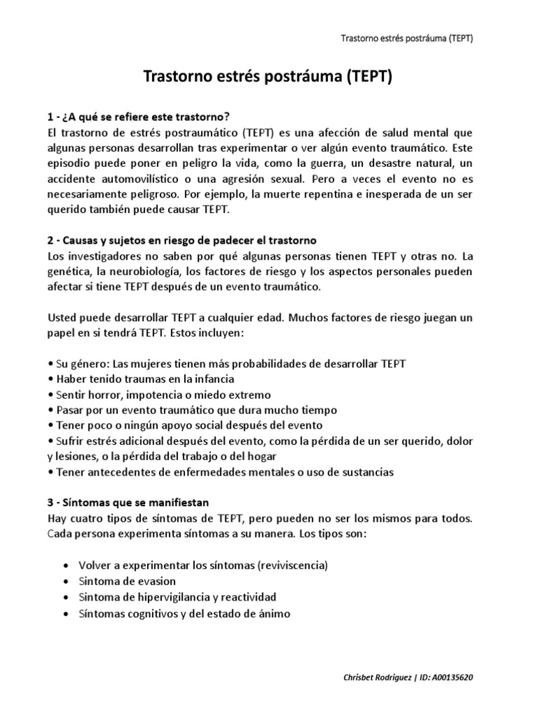 Los síntomas y tratamientos del trastorno de estrés postraumático (TEPT ...