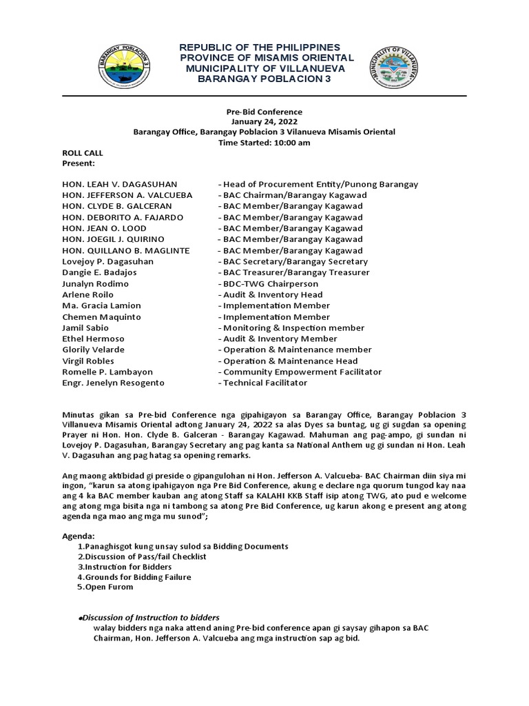 KALAHI-Minutes of Pre-Bid Conference | PDF