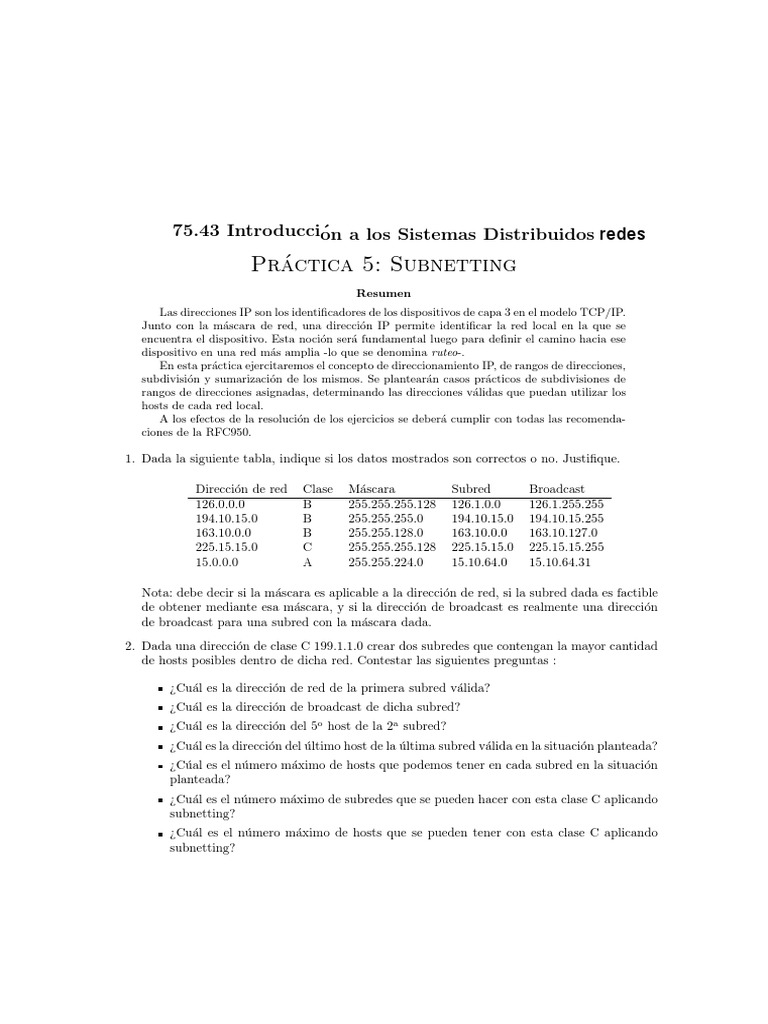 Practica Subnetting Ejemplos Practicos | PDF | Dirección IP | Internet