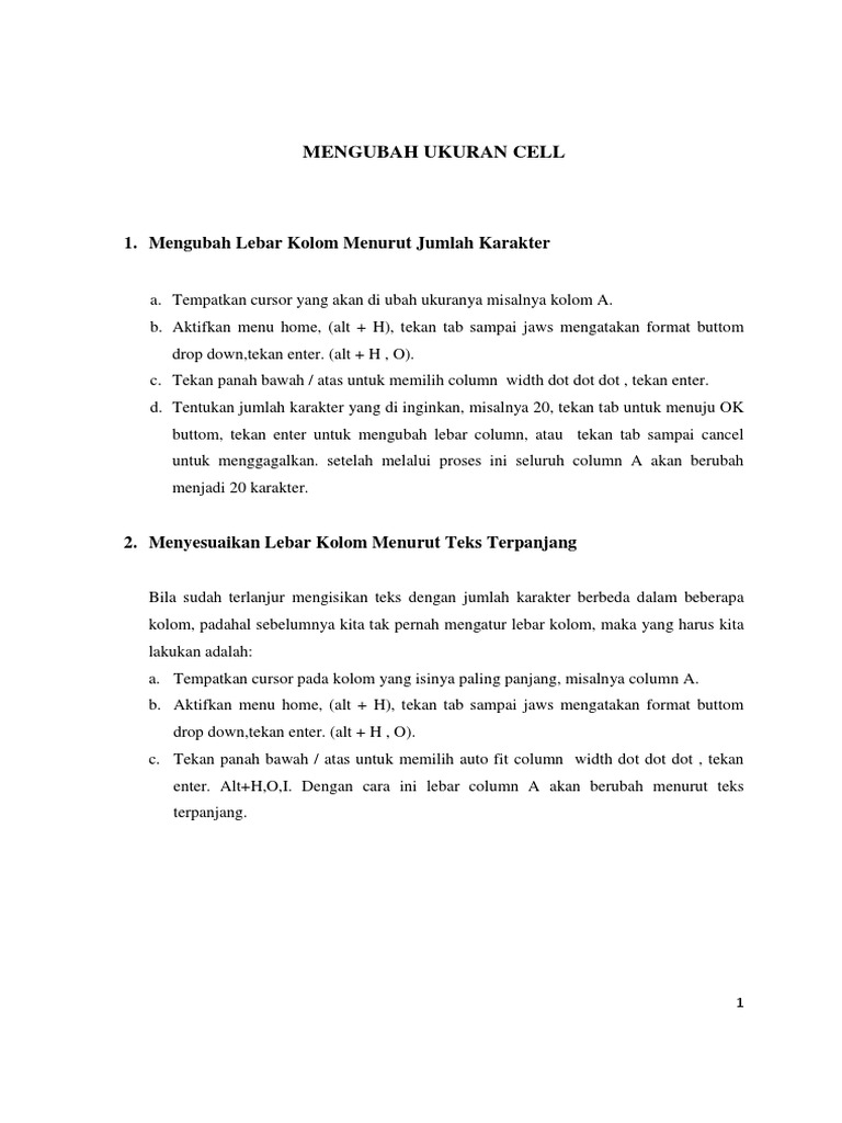 Mengubah Ukuran Cell | PDF