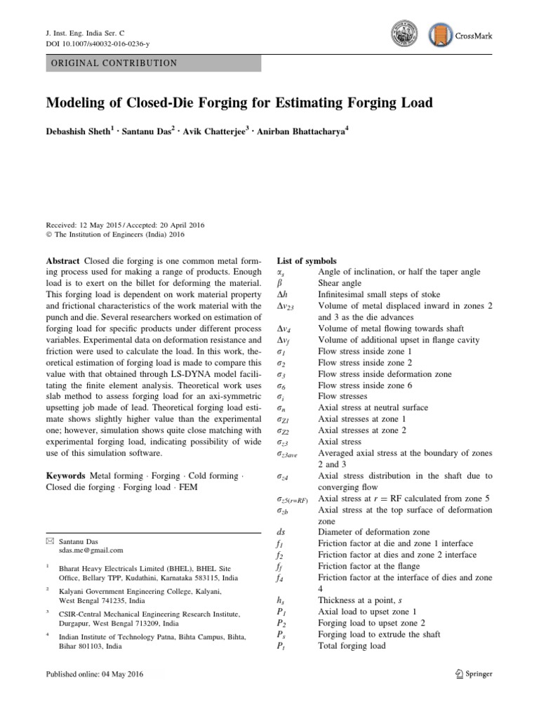 2016 - Modeling of Closed-Die Forging For Estimating Forging Load | PDF | Deformation ...