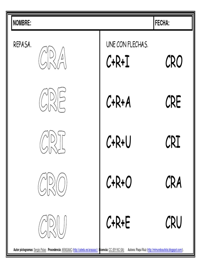 Actividades con sílabas CRA, CRE, CRI, CRO | PDF
