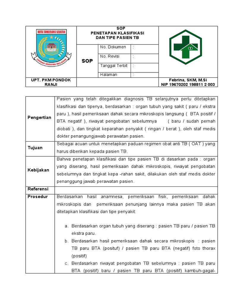 Sop Penetapan Dan Klasifikasi TB | PDF