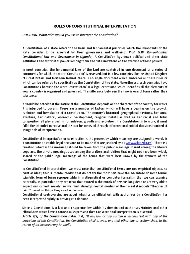 Rules for Constitutional Interpretation | PDF | Statutory ...
