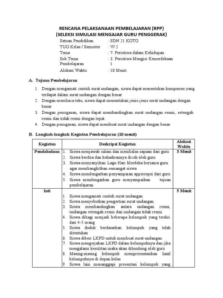 Rencana Pelaksanaan Pembelajaran (RPP) (Seleksi Simulasi Mengajar Guru ...
