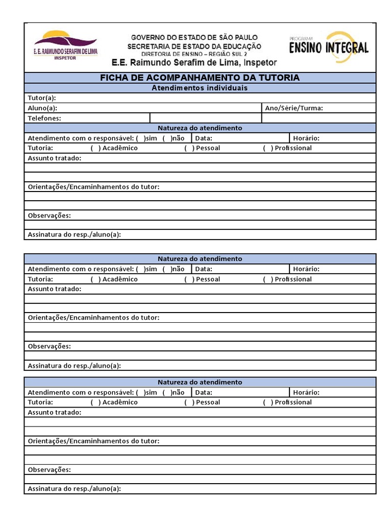 Ficha de Acompanhamento Da Tutoria | PDF Ficha de Acompanhamento Da Tutoria | PDF