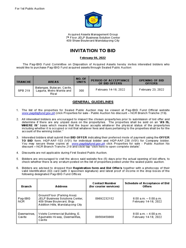 Invitation To Bid: General Guidelines | PDF | Auction | Metro Manila