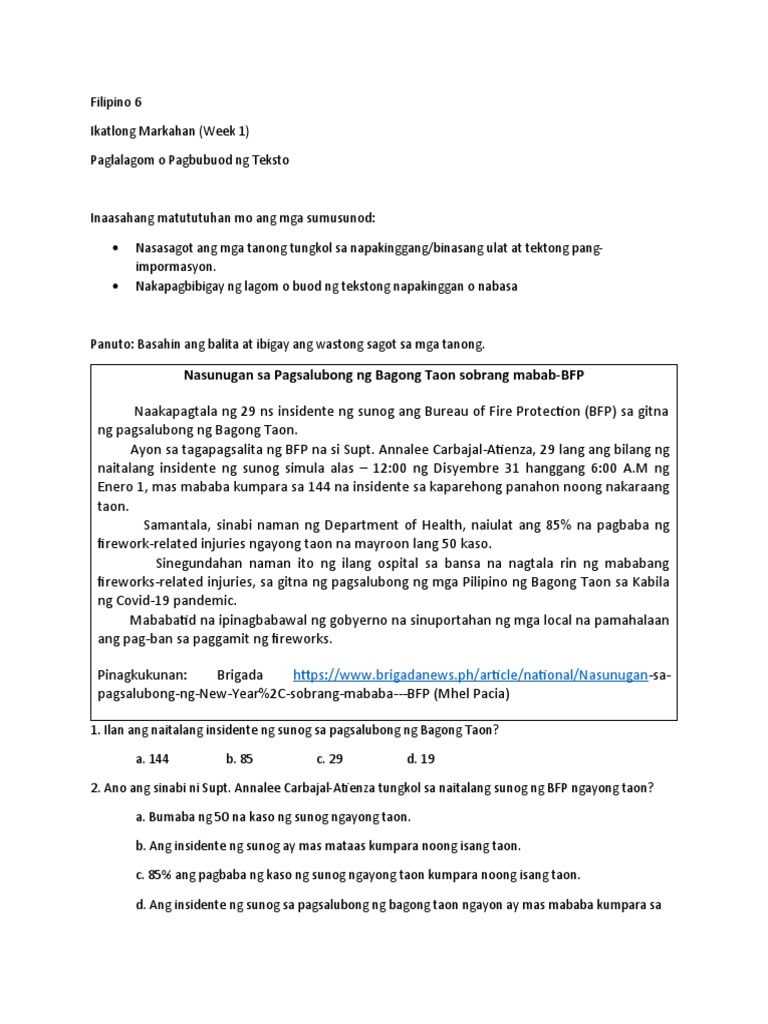 Filipino 6 Online Class Q3 (W1) | PDF