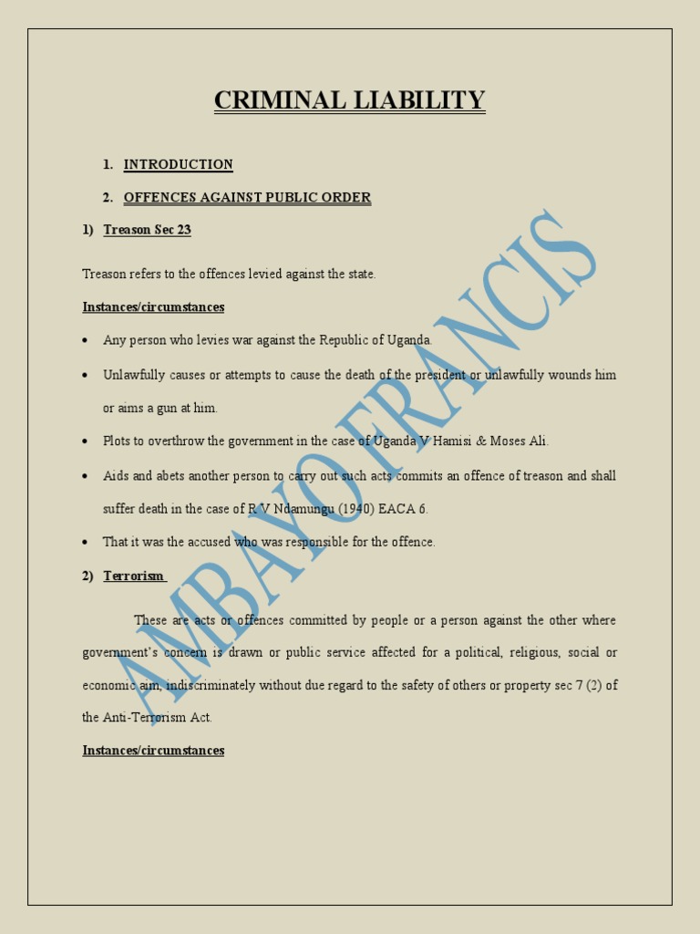Criminal Liability in Uganda's Law | PDF | Burglary | Robbery