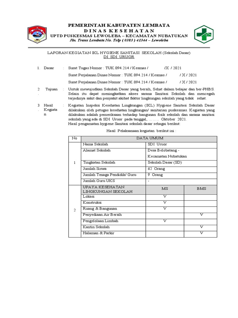 Laporan Kegiatan IKL Sekolah SDI Uruor 2021 | PDF