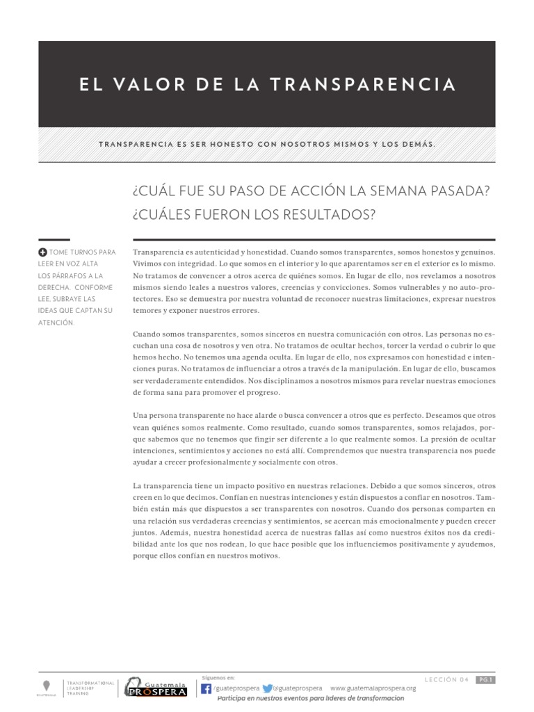 LECCION 4 El Valor de La Transparencia | PDF | Verdad | Teorías ...